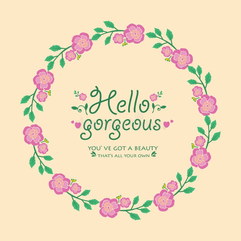 Hello Gorgeous Card Template Design, with Seamless Leaf and Wreath ...