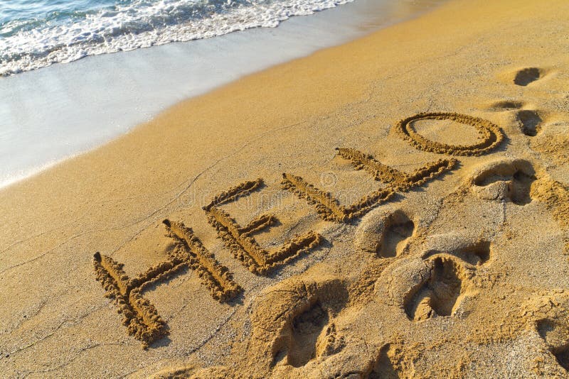 The Word Hello Written in the Sand Stock Image - Image of ocean ...