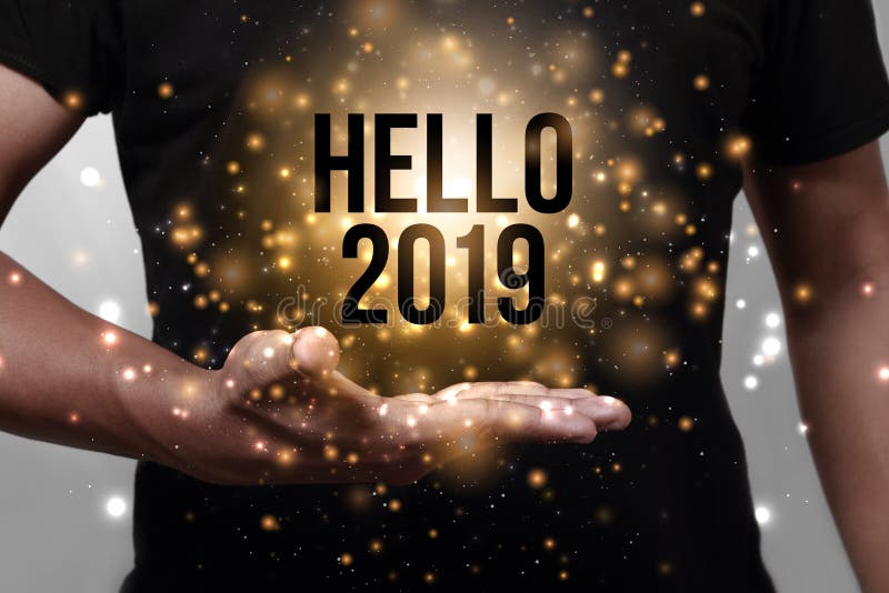 Hello 2019 with hand stock image. Image of happy, showing - 134262519
