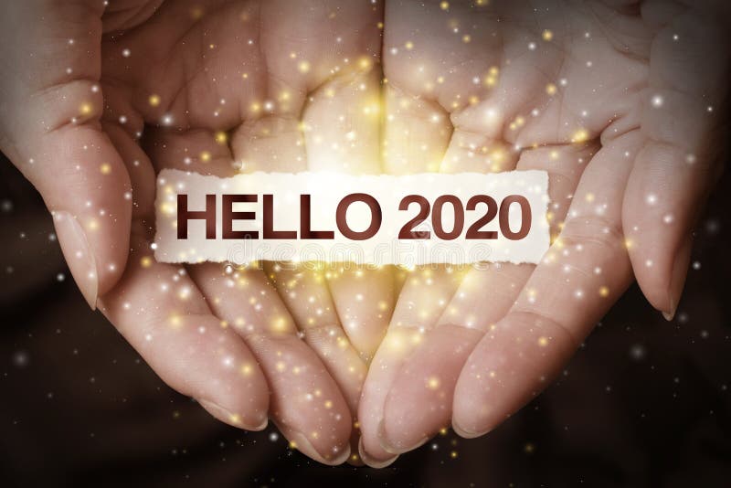 Hello 2020 with hand stock photo. Image of greeting - 156112800