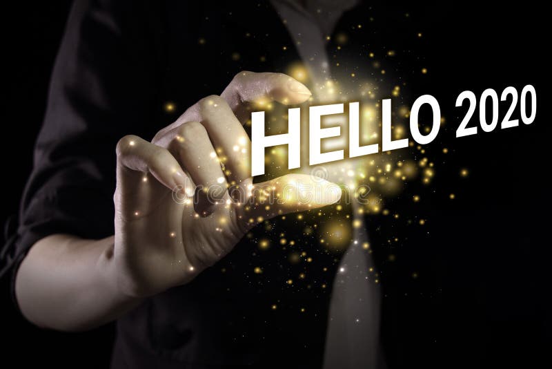 Hello 2020 with hand stock photo. Image of greeting - 156112800