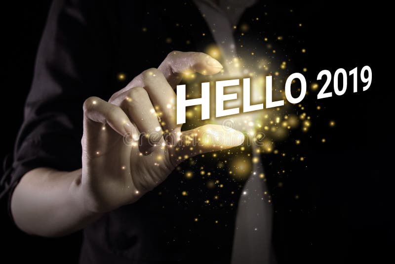 Hello 2019 with hand stock image. Image of concept, year - 136254541