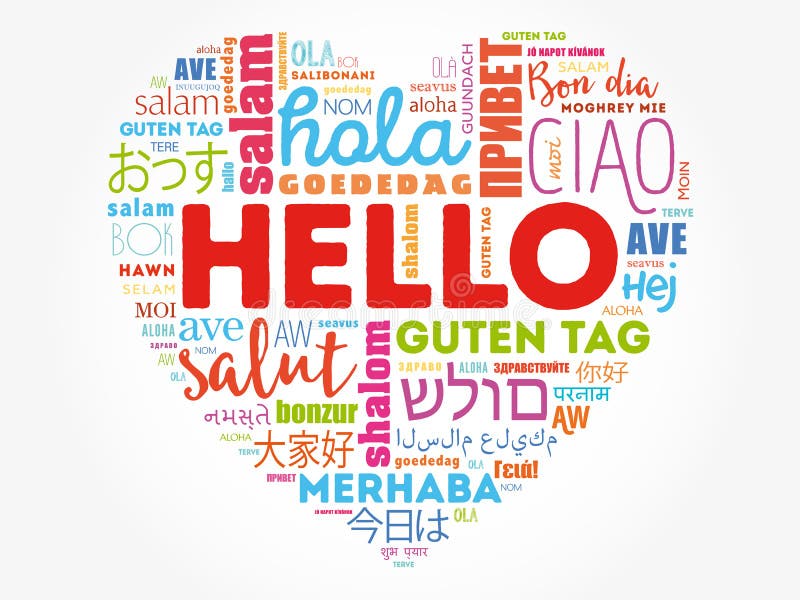 Hello Heart Word Cloud in Different Languages of the World Stock Illustration - Illustration of ...