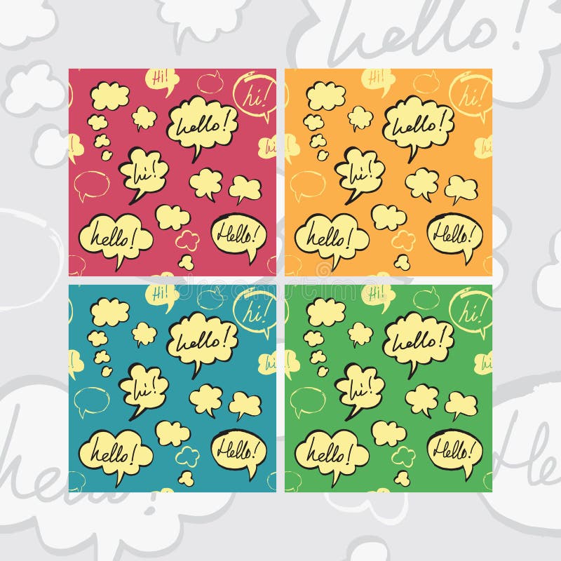 Hello and Hi Speech Bubbles Seamless Pattern Set Stock Vector ...