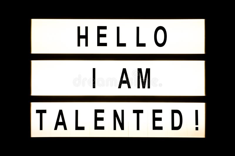 Hello I am Talented Hanging Light Box Stock Photo - Image of light ...