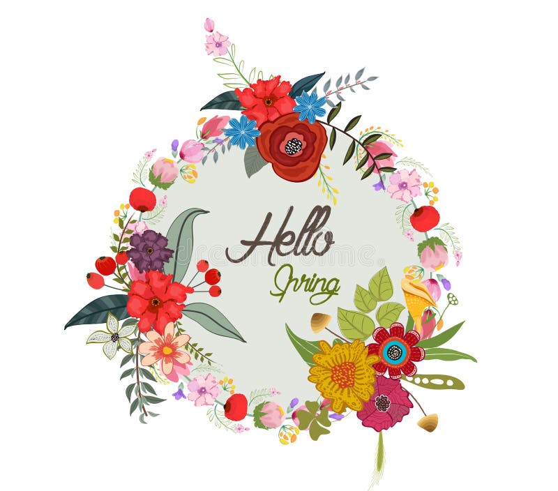 Hello. Illustration with Cute Floral Wreath, Calligraphy Stock ...