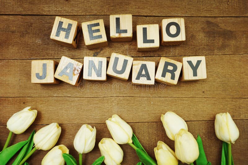 Hello January Alphabet Letters on Green Glitter Background Stock Image ...
