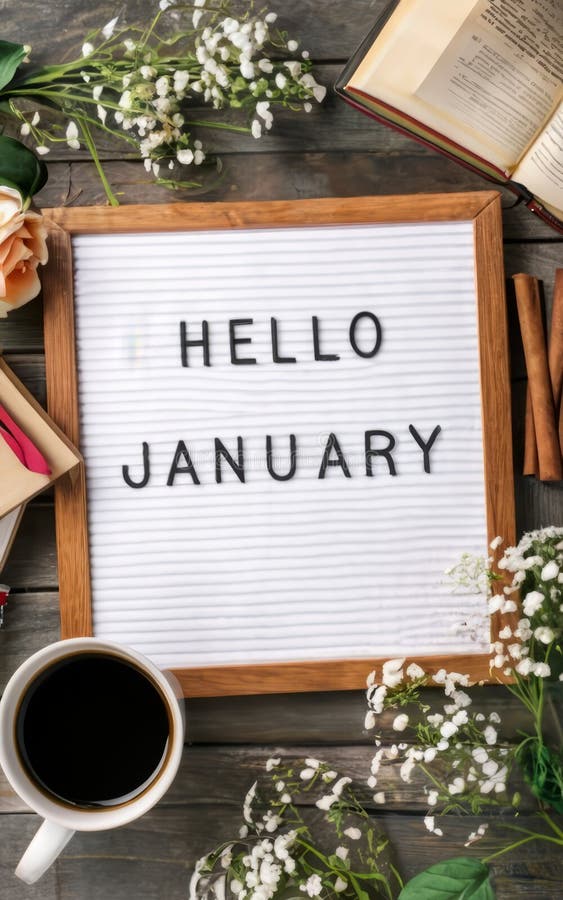 Hello January Greeting Card Stock Illustration - Illustration of card ...