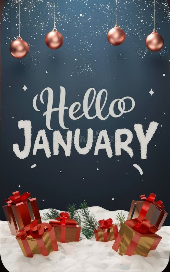 Hello January Greeting Card Stock Illustration - Illustration of roses ...