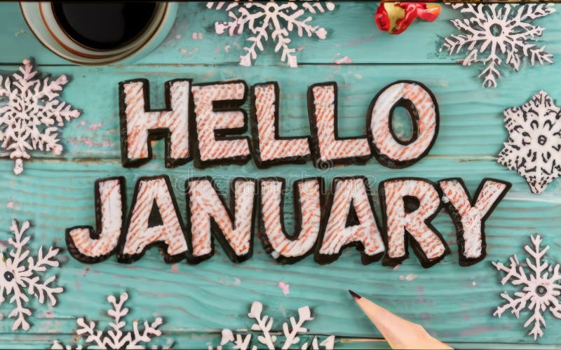 Hello January Greeting Card Stock Illustration - Illustration of green ...