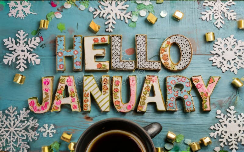 Hello January Greeting Card Stock Illustration - Illustration of love ...