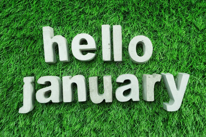 Hello January Made from Concrete Alphabet on Green Grass Stock Image ...