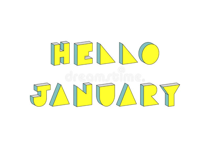 Hello January Text with 3d Isometric Effect on White Background Stock ...