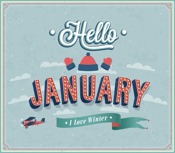 Hello January Typographic Design. Stock Vector - Illustration of ...