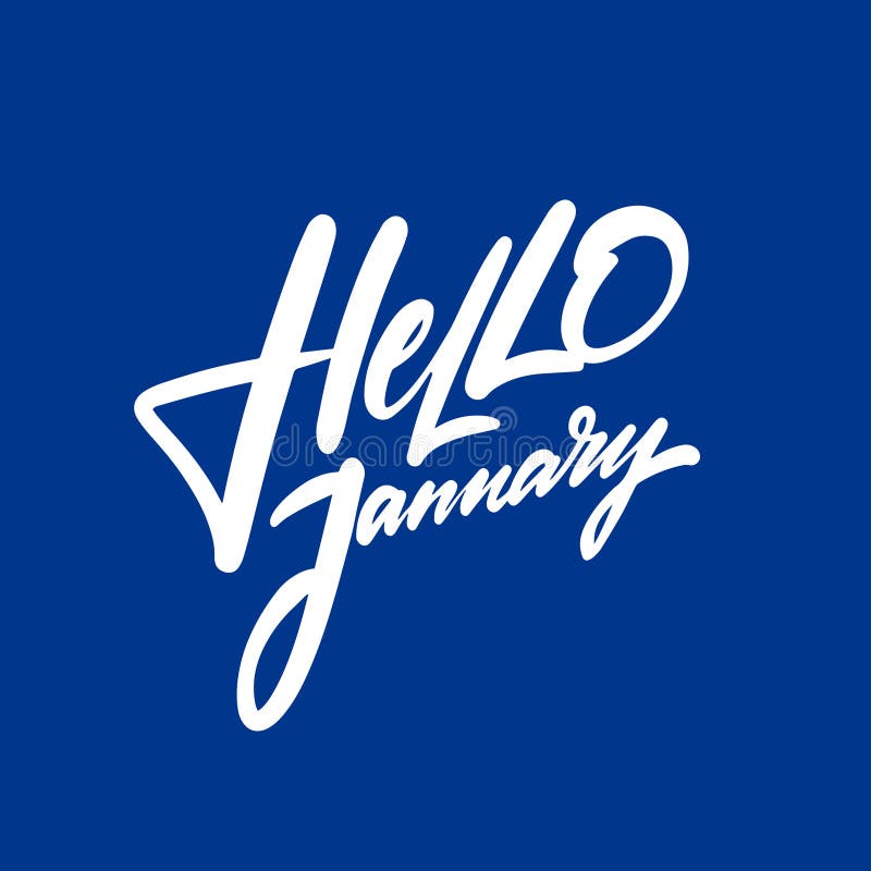 Hello January White Color Calligraphy Script Text. Winter Phrase Sign ...