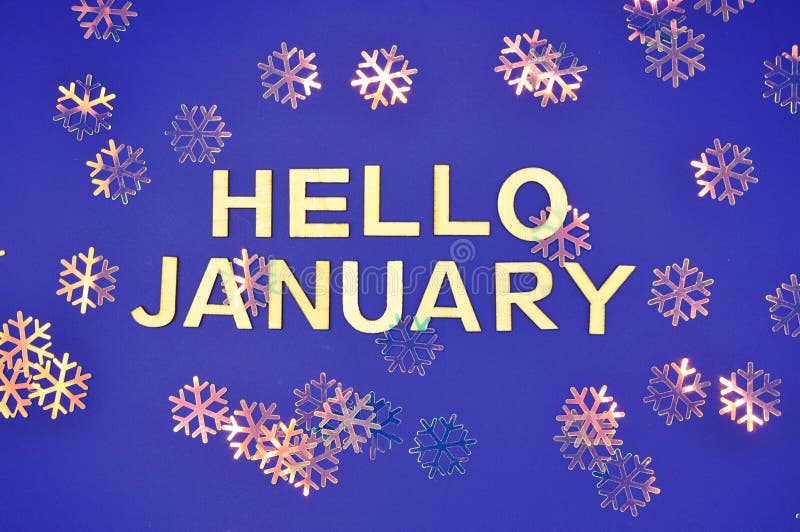 Hello January Text on Blue Background Stock Photo - Image of font ...