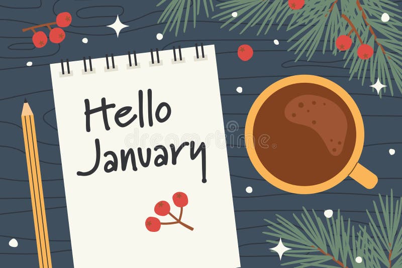 Hello January Written on a Spiral Notebook Stock Vector - Illustration ...
