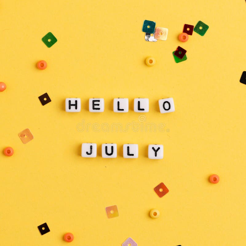 Hello July Alphabet Letters on Pink Glitter Background Stock Photo ...