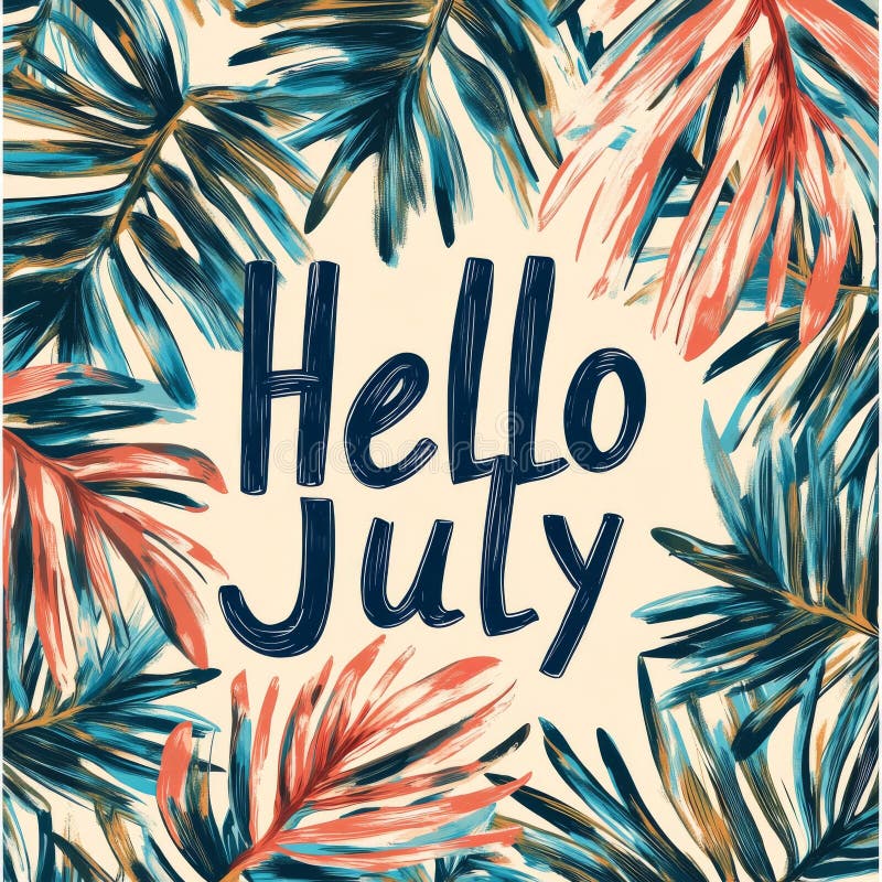 "Hello July" Caption with a Backdrop of Tropical Leaves. Stock Images ...