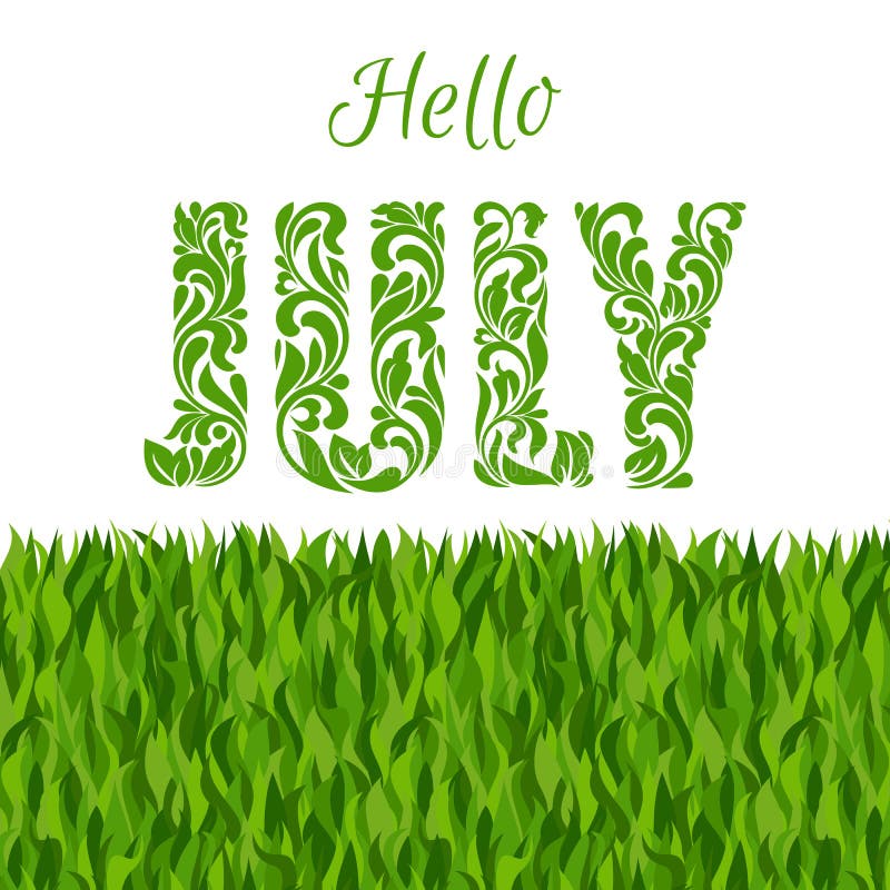 Hello July Text on White Background. Vintage Hand Drawn Calligraphy ...