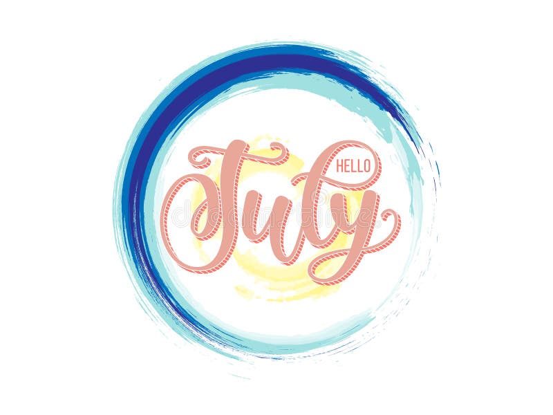 Hello July Vector Poster. Blue Wave, Sun and Hello July Summer Text ...