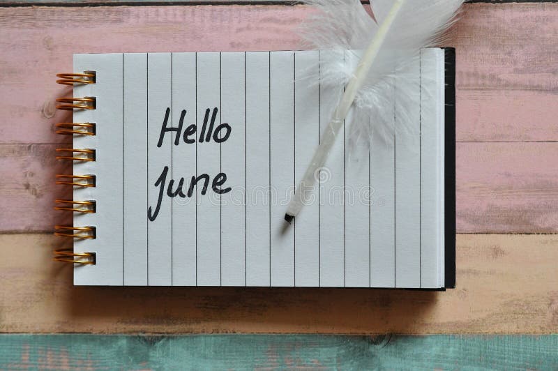 Hello june text stock image. Image of wood, background - 357715905