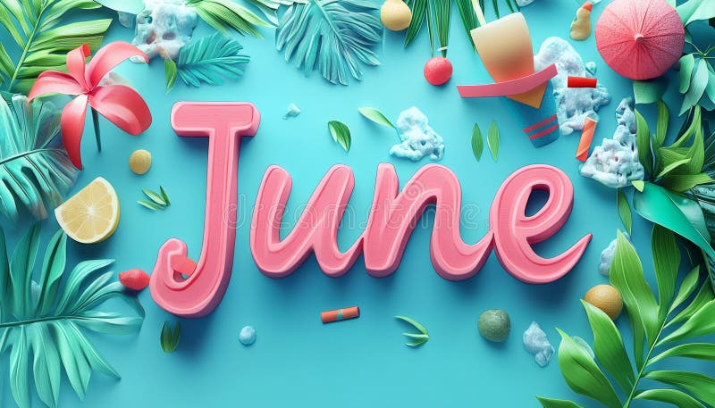 Hello June Vibrant 3D Typography Celebrating Summers Fun, Beaches, and ...