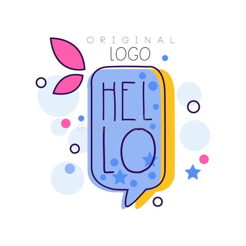 Hello Logo Original Design, Pink Badge with Hello Word, Message Bubble ...