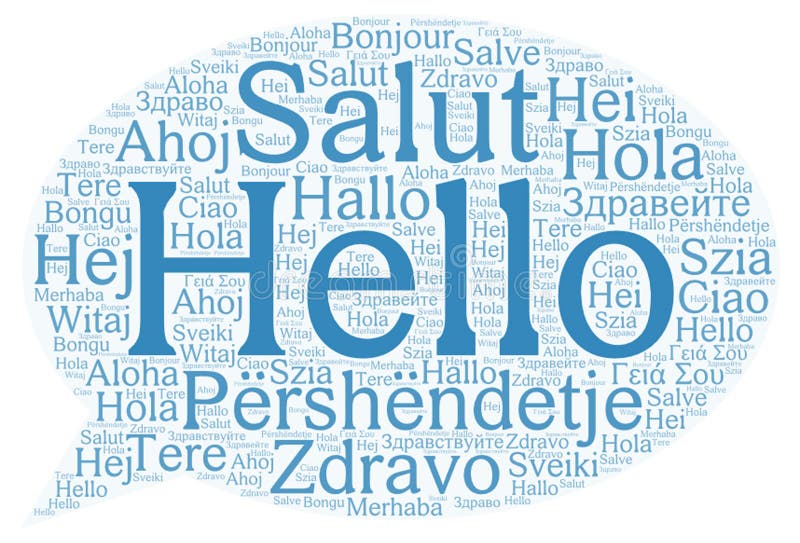 Hello in Many Languages in a Dark Blue Word Cloud Stock Image - Image ...