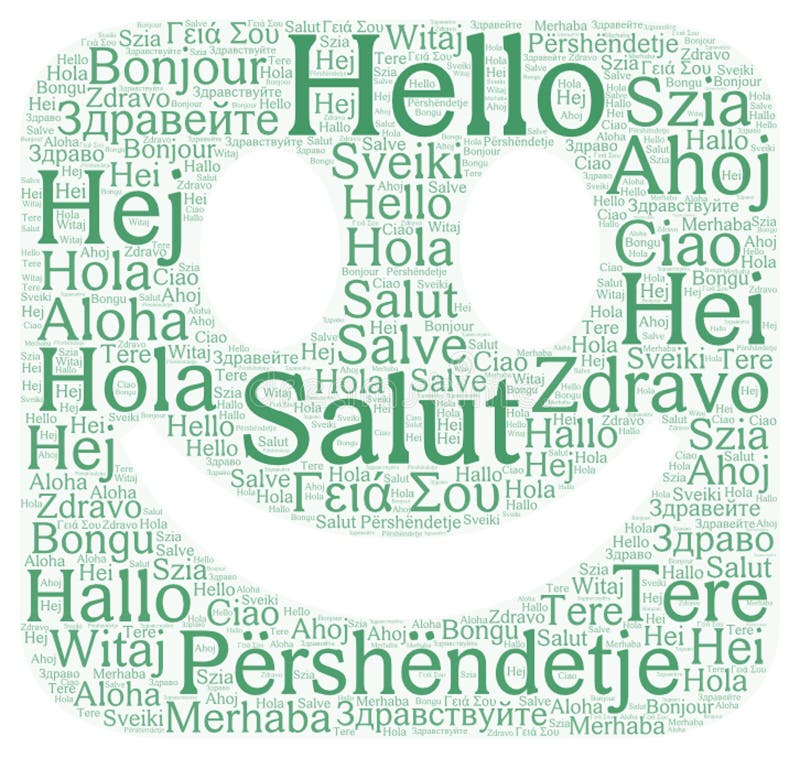 Hello in Many Languages in a Dark Blue Word Cloud Stock Image - Image ...