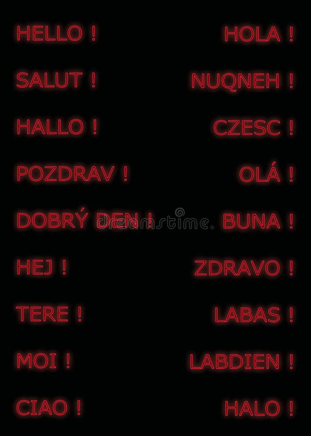 Hello in Many Languages, in Red Color Stock Photo - Image of sign ...