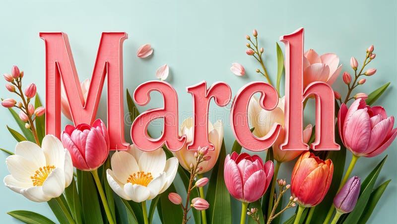 Hello March. Banner for Spring Season Stock Illustration - Illustration ...