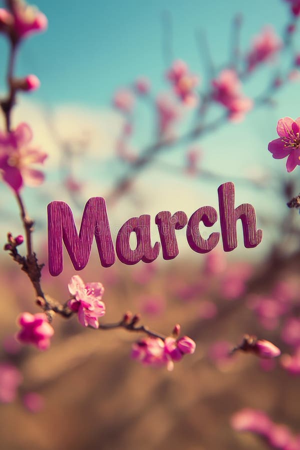 Hello, March a Celebration of Spring with Blooming Flowers, Budding ...