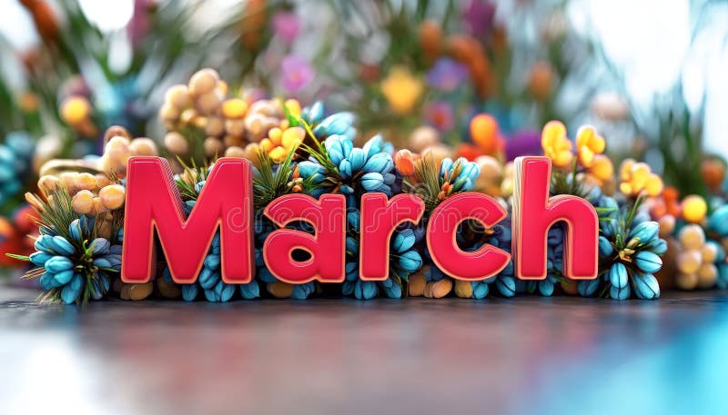 Hello, March Colorful 3D Lettering Surrounded by Spring Flowers and ...