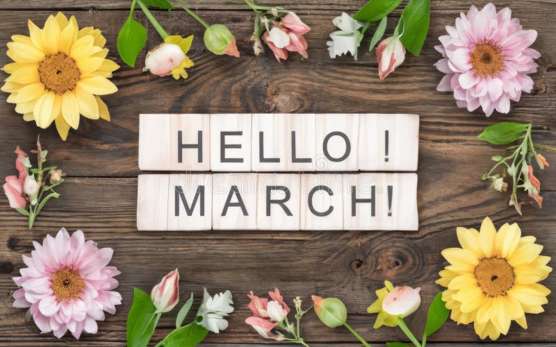Hello March greeting card stock illustration. Illustration of frame ...