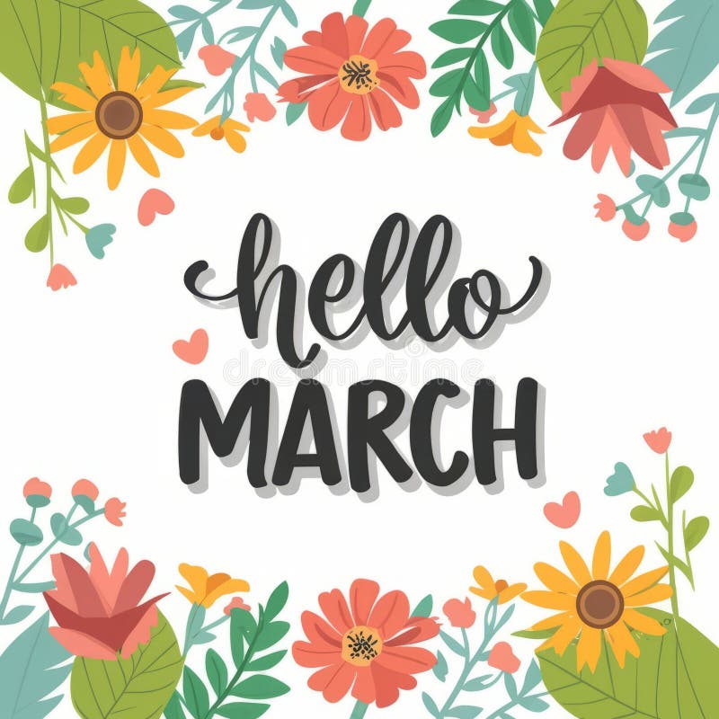 Hello March greeting card stock illustration. Illustration of ...