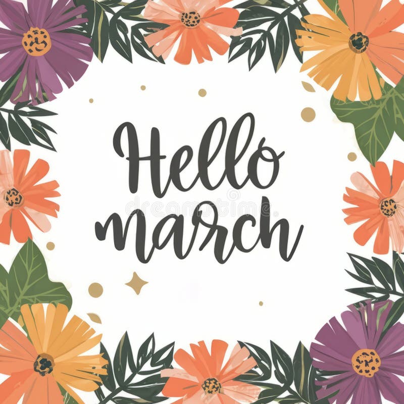 Hello March greeting card stock illustration. Illustration of ...