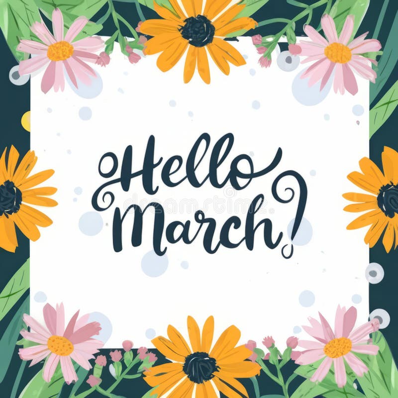 Hello March greeting card stock illustration. Illustration of drawing ...