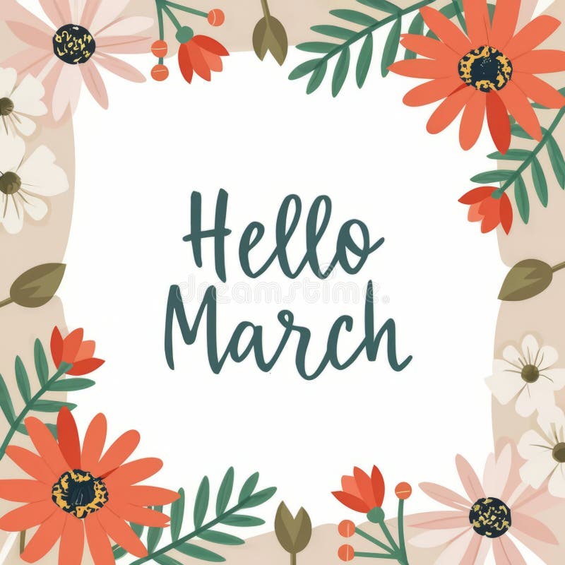 Hello March greeting card stock illustration. Illustration of drawing ...
