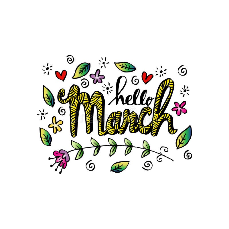 Hello March greeting card stock illustration. Illustration of bloom ...