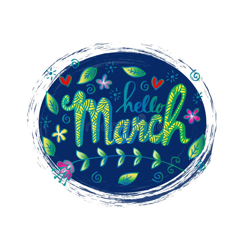 Hello March greeting card stock illustration. Illustration of greeting ...