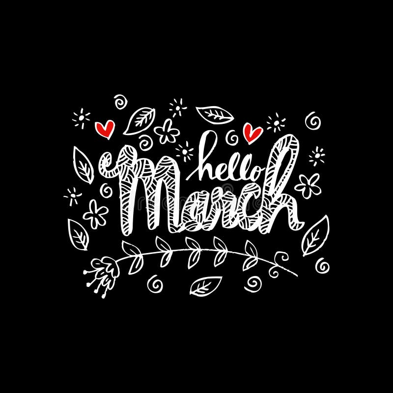 Hello March greeting card stock illustration. Illustration of flower ...