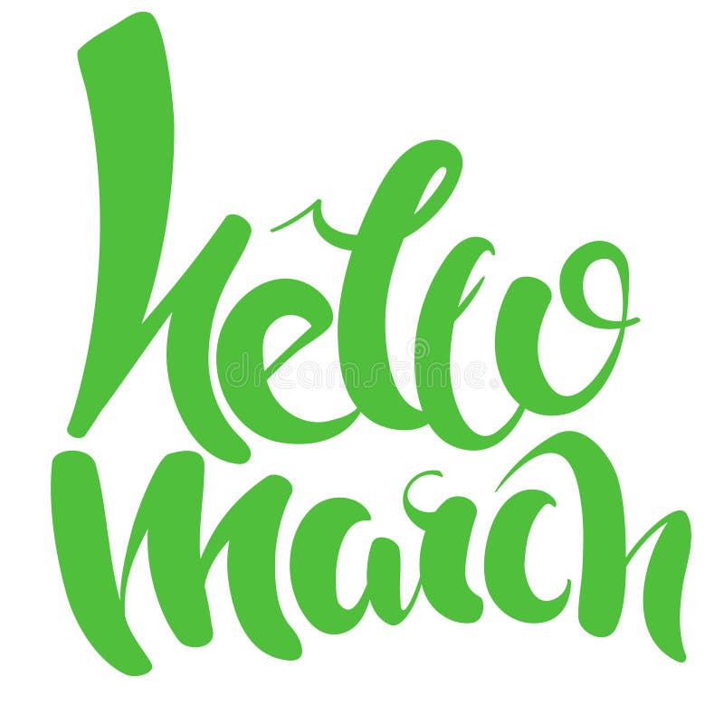 Hello March Lettering in Cartoon Style. Stock Vector - Illustration of ...