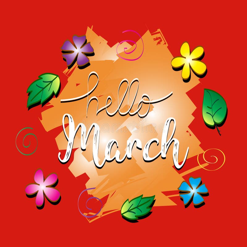 Hello March lettering stock illustration. Illustration of blossom ...
