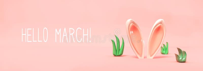 Hello March Message with Rabbit Ears Stock Illustration - Illustration ...