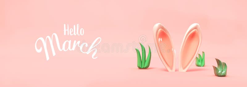 Hello March Message with Rabbit Ears Stock Illustration - Illustration ...