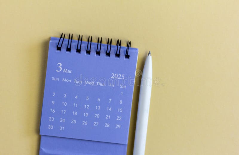 Hello March. March 2025 Planning Calendar on Your Desktop. Stock Photo ...