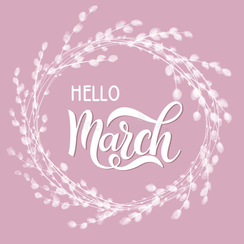 Hello March Spring Lettering Stock Vector - Illustration of card ...