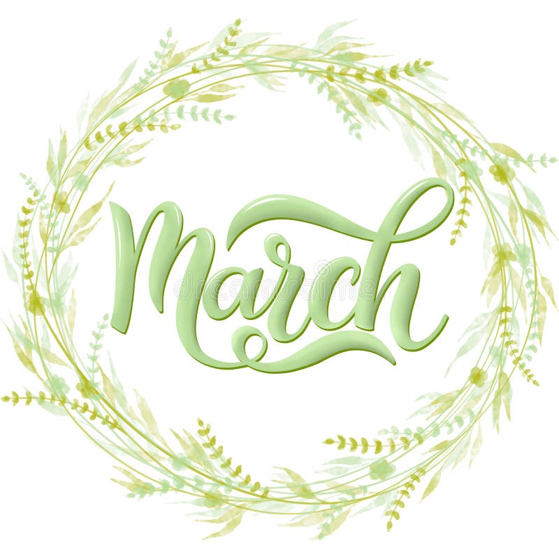 Hello March Spring Lettering Stock Vector - Illustration of wreath ...