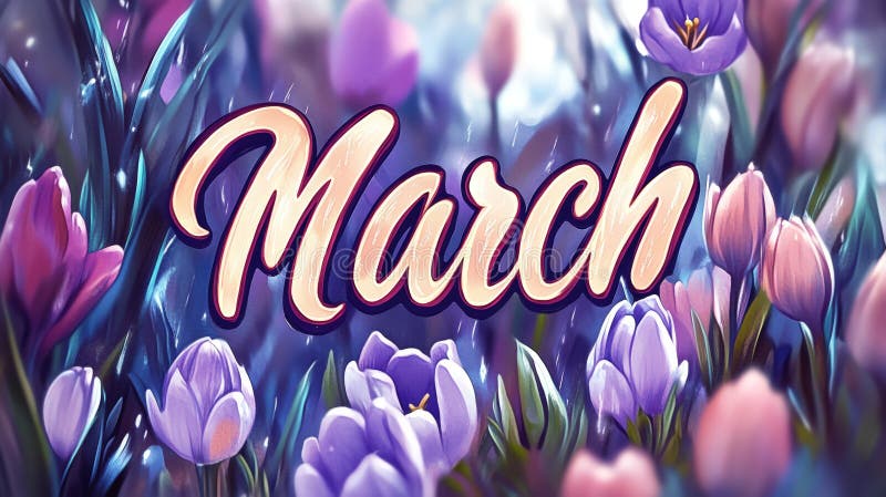 Hello, March Whimsical Script Lettering on a Dreamy Floral Background ...